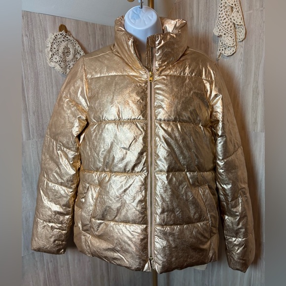 J. Crew | Jackets & Coats | J Crew Metallic Rose Gold Puffer Quilted ...